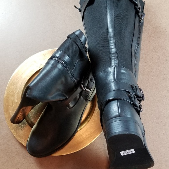 torrid | Shoes | Torrid Black Double Buckle Side Zip Knee Boot | Poshmark